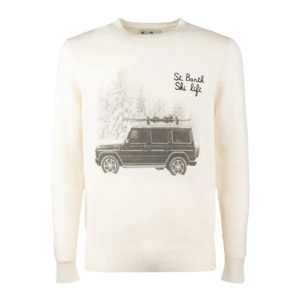 MC2 SAINT BARTH Crew-neck Sweater With St. Barth Ski Lift Print - White