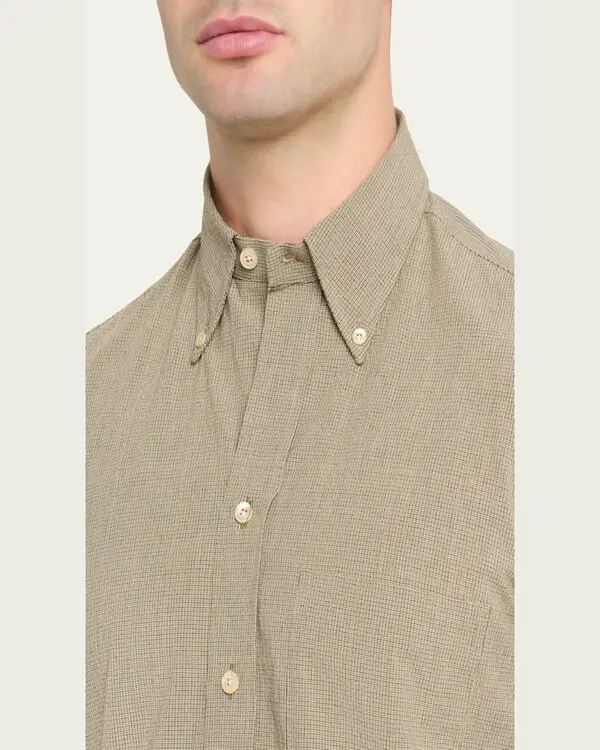 SALVATORE PICCOLO Cotton Micro-grid Check Button-down Shirt