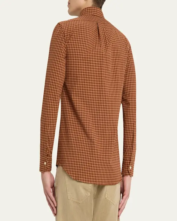 SALVATORE PICCOLO Cotton Windowpane Plaid Sport Shirt