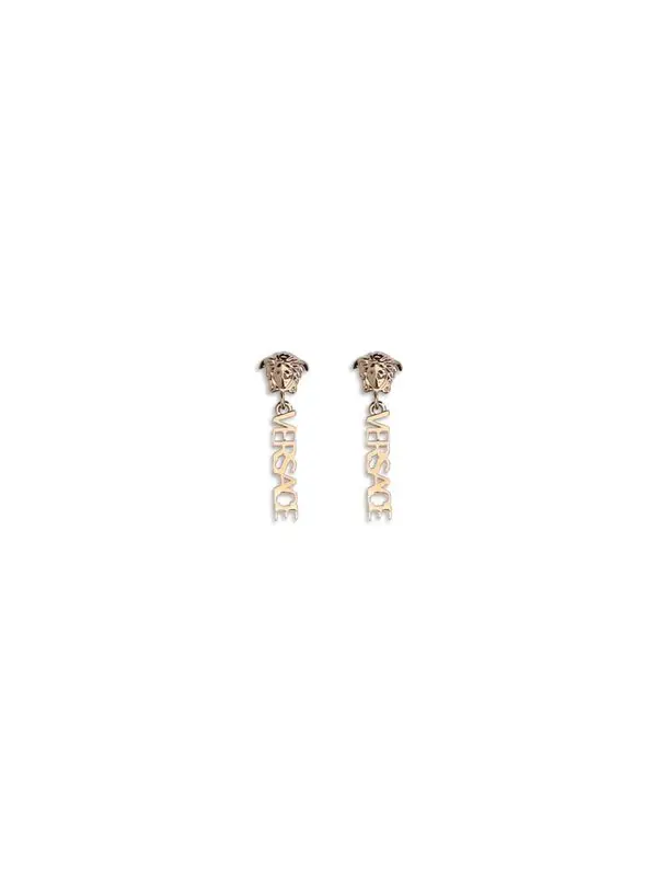 Versace Medusa Studded Logo Lettering Earrings - Gold