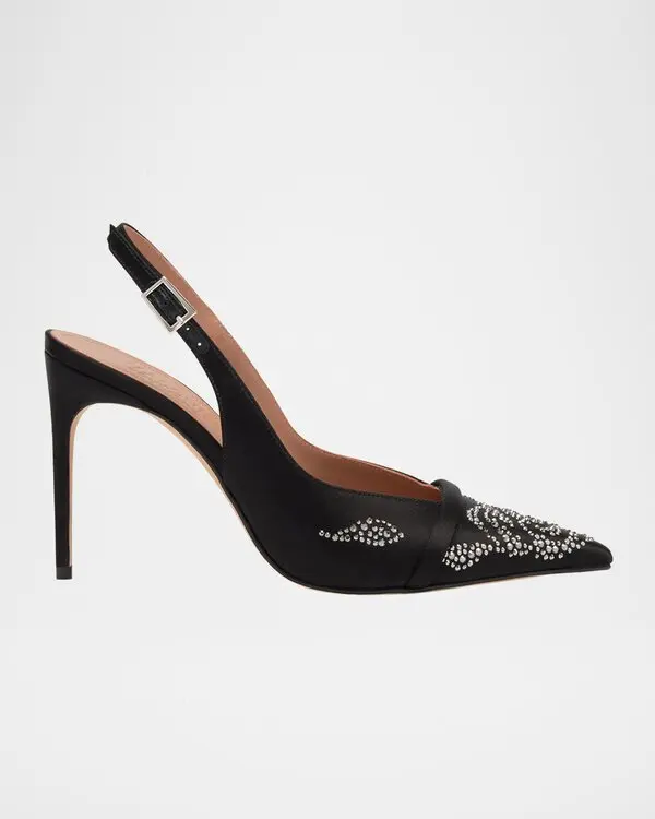 MALONE SOULIERS Jazz Embellished Satin Slingback Pumps - Black