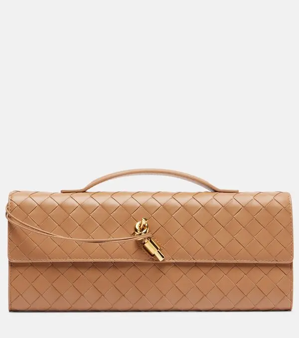 Bottega Veneta Andiamo Intrecciato Leather Clutch - Beige