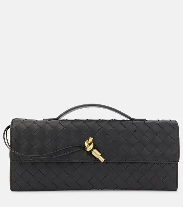 Bottega Veneta Andiamo Intrecciato Leather Clutch - Black