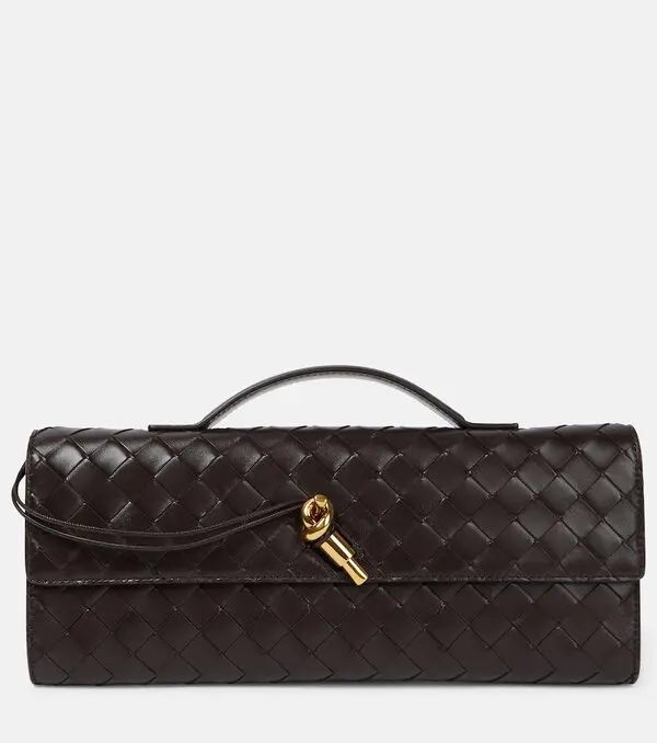 Bottega Veneta Andiamo Intrecciato Leather Clutch - Brown