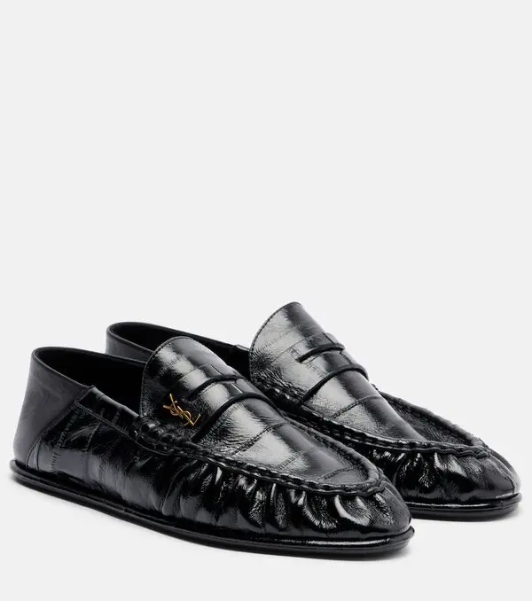 Saint Laurent Eel Leather Penny Loafers - Black