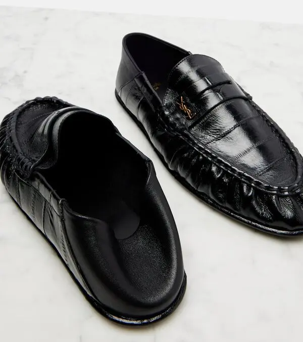 Saint Laurent Eel Leather Penny Loafers - Black