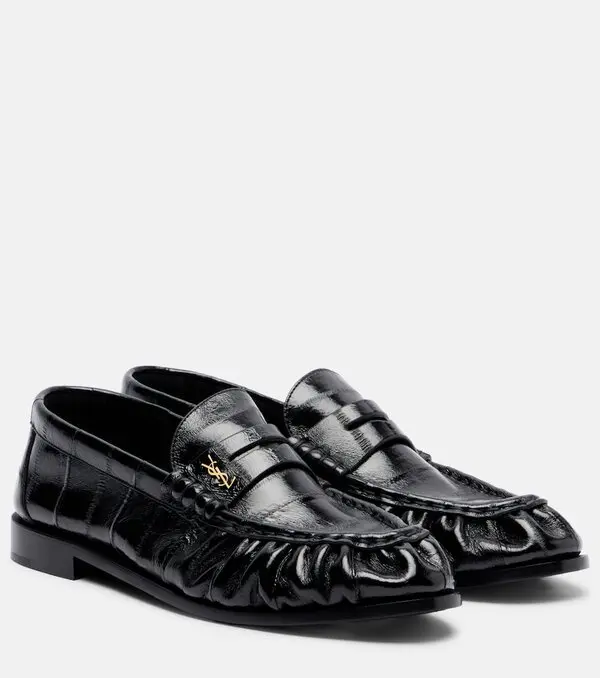 Saint Laurent Eel Leather Penny Loafers - Black