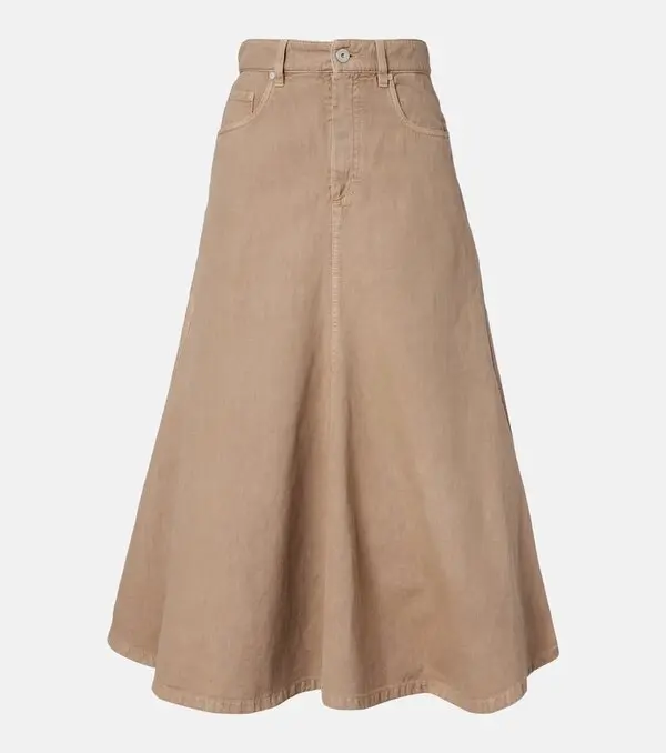 Brunello Cucinelli Cotton And Linen Denim Midi Skirt - Brown