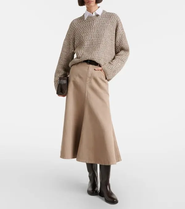 Brunello Cucinelli Cotton And Linen Denim Midi Skirt