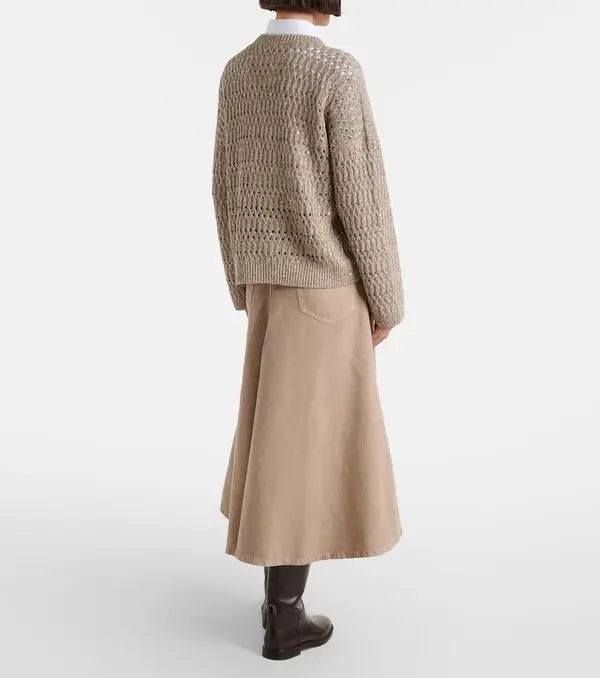 Brunello Cucinelli Cotton And Linen Denim Midi Skirt