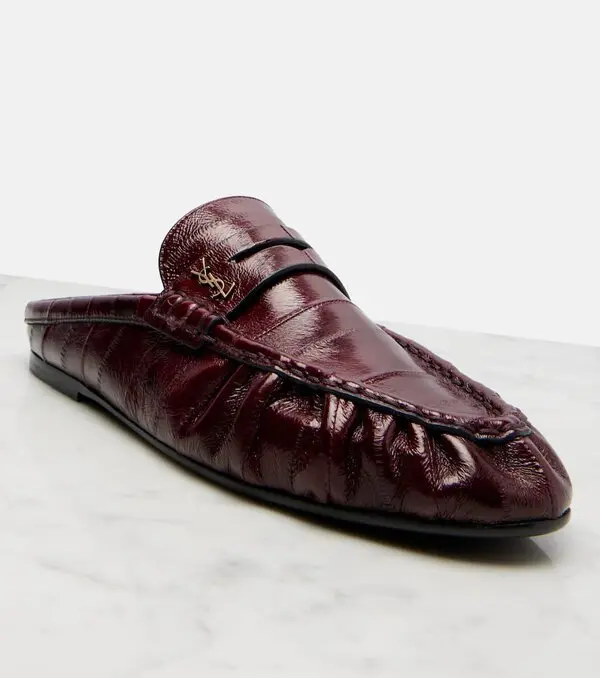 Saint Laurent Le Loafer Leather Mules - Burgundy
