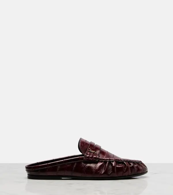 Saint Laurent Le Loafer Leather Mules - Burgundy