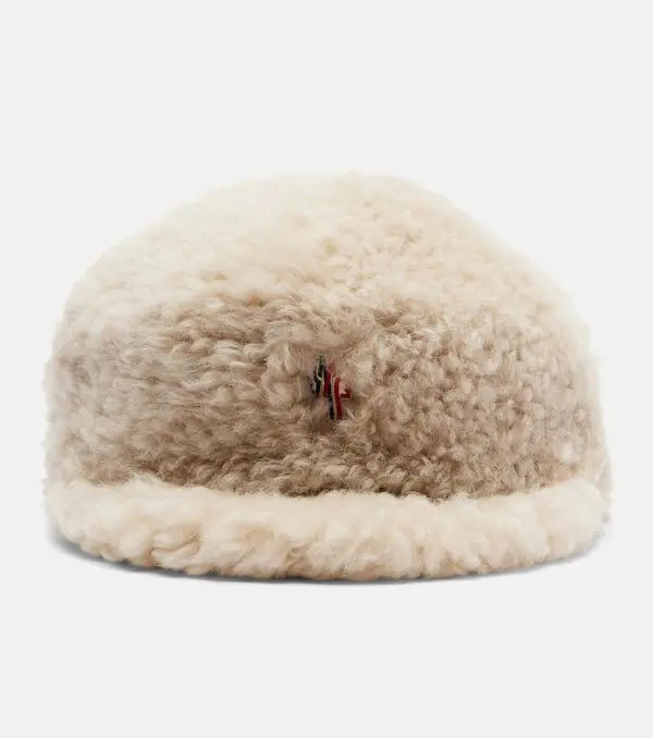 Moncler Logo Shearling Cap - White