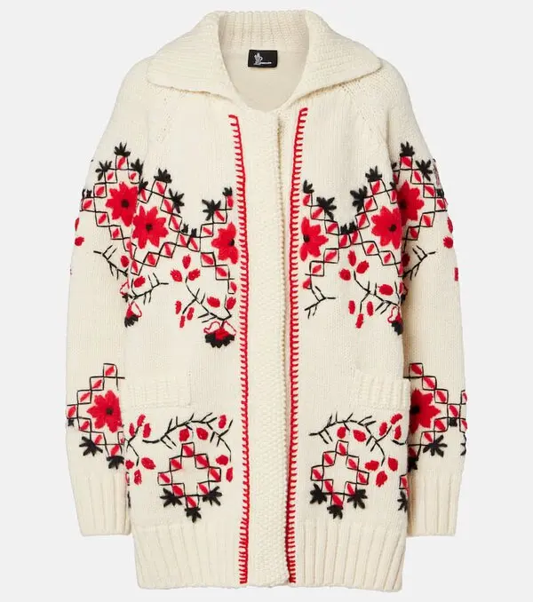 Moncler Embroidered Wool-blend Cardigan - White