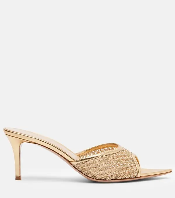 GIANVITO ROSSI Dorotea Metallic Leather-trimmed Mules