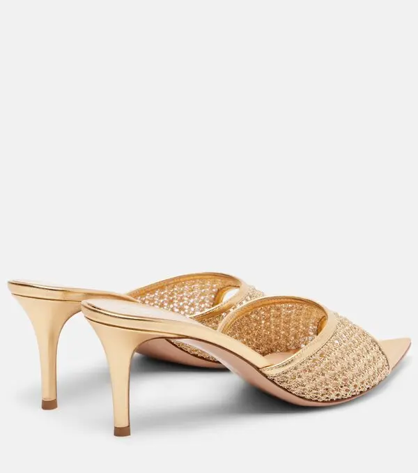 GIANVITO ROSSI Dorotea Metallic Leather-trimmed Mules