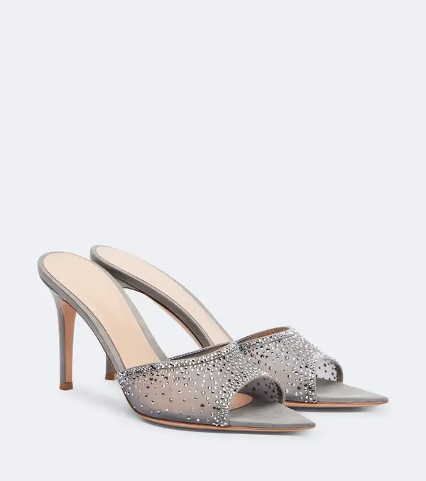 GIANVITO ROSSI Rania Embellished Mules - Silver