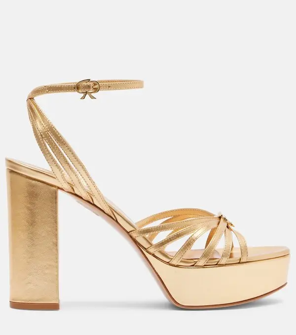 GIANVITO ROSSI Rita 70 Metallic Leather Platform Sandals - Gold