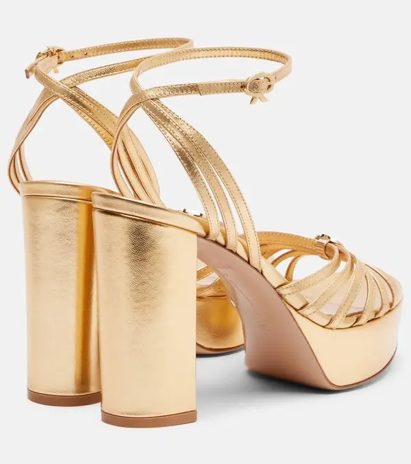 GIANVITO ROSSI Rita 70 Metallic Leather Platform Sandals - Gold