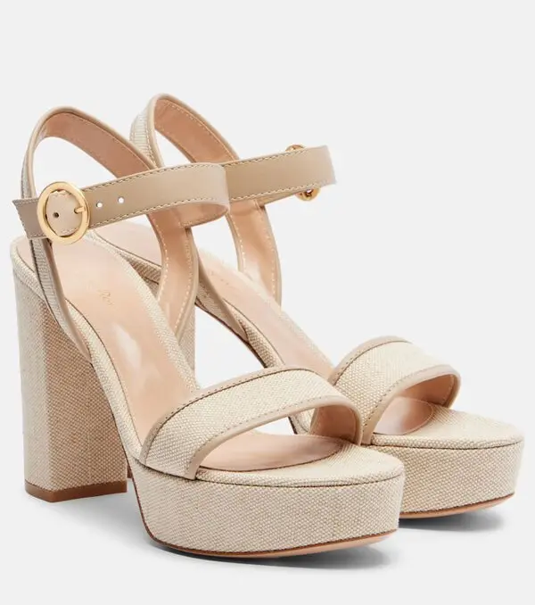GIANVITO ROSSI 70 Leather-trimmed Platform Sandals - Beige