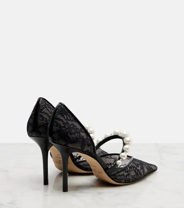 JIMMY CHOO Aurelie 85 Lace And Leather Pumps - Black