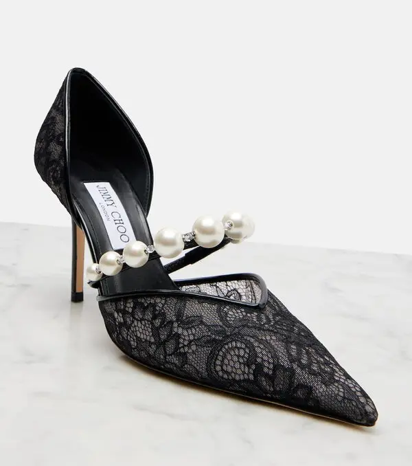 JIMMY CHOO Aurelie 85 Lace And Leather Pumps - Black