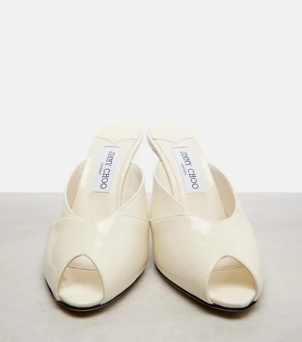 JIMMY CHOO Brigitte 100 Patent Leather Mules - White
