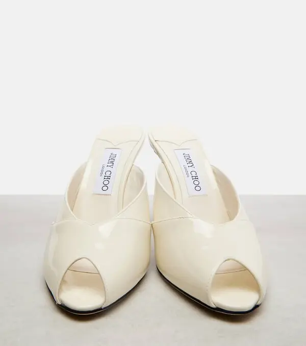 JIMMY CHOO Brigitte 100 Patent Leather Mules - White