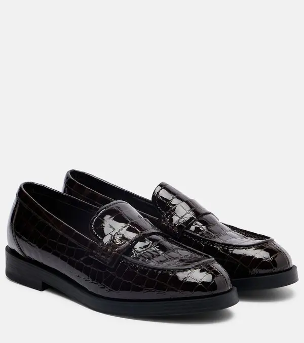 JIMMY CHOO Ivy Croc-effect Patent Leather Loafers - Black