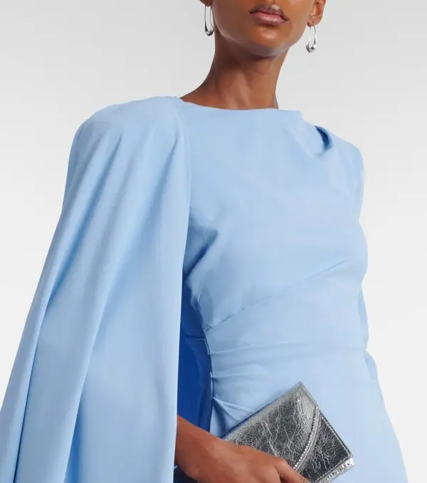 Rachel Gilbert Dion Caped Draped Gown - Blue