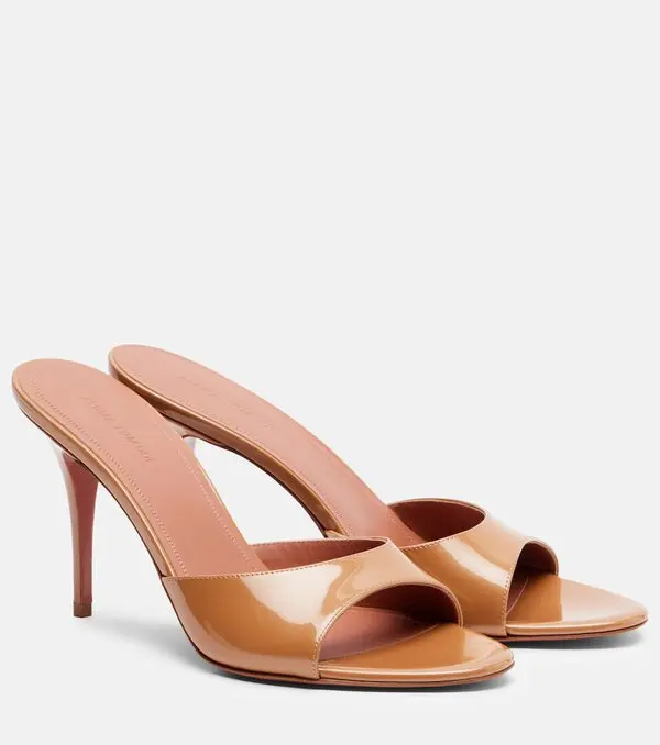 Amina Muaddi Elodie 90 Patent Leather Mules - Brown