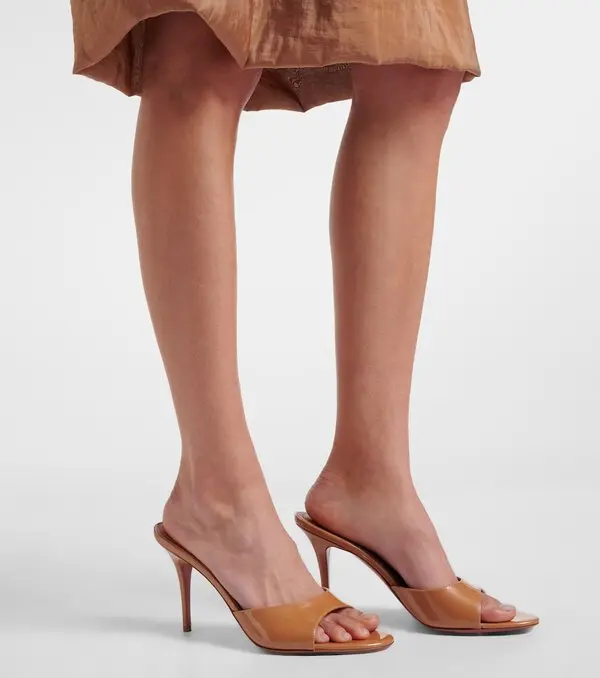 Amina Muaddi Elodie 90 Patent Leather Mules - Brown