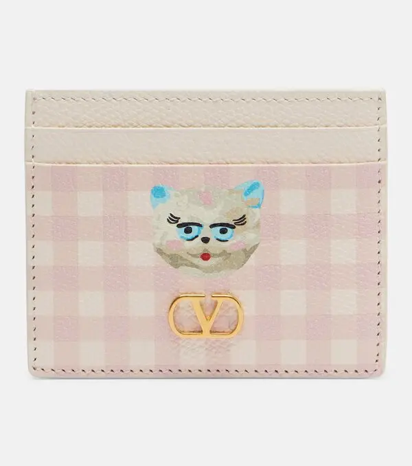 Valentino Garavani Vlogo Checked Leather Card Holder - Pink