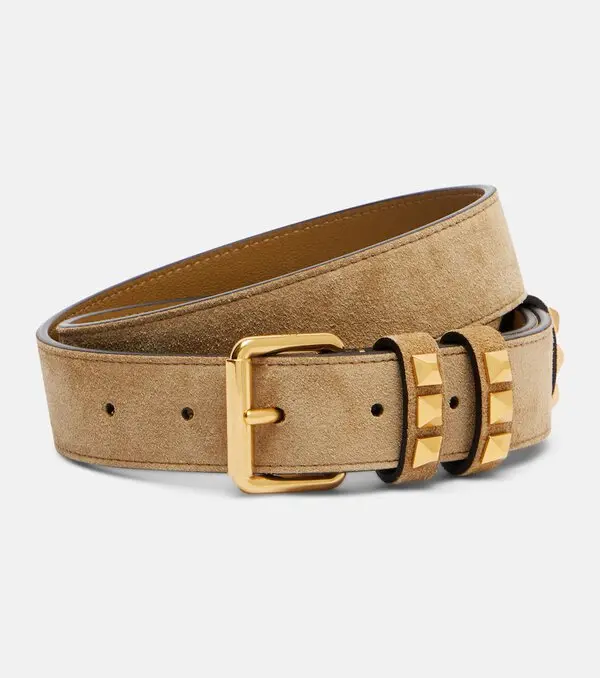 Valentino Garavani Rockstud Suede Belt - Camel