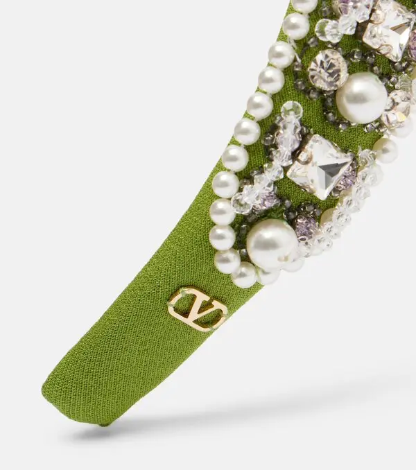 Valentino Garavani Embellished Wool And Silk Headband - Green