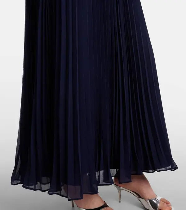 SELF-PORTRAIT Embellished Feather-trimmed Chiffon Maxi Dress - Blue
