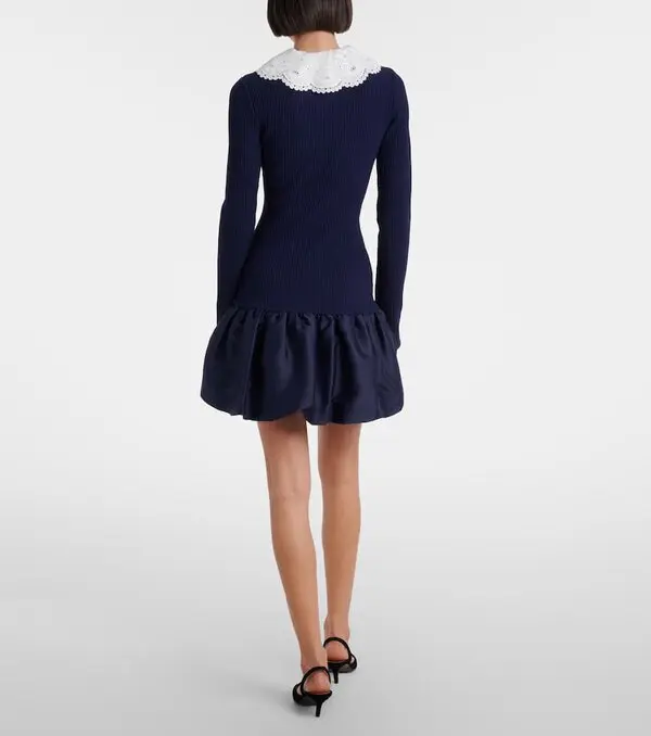 SELF-PORTRAIT Waffle-knit Mini Dress - Blue