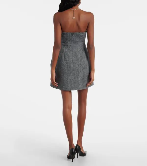SELF-PORTRAIT Herringbone Wool-blend Bustier Dress