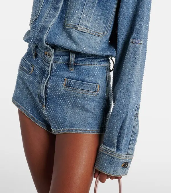 SELF-PORTRAIT Embellished Denim Romper