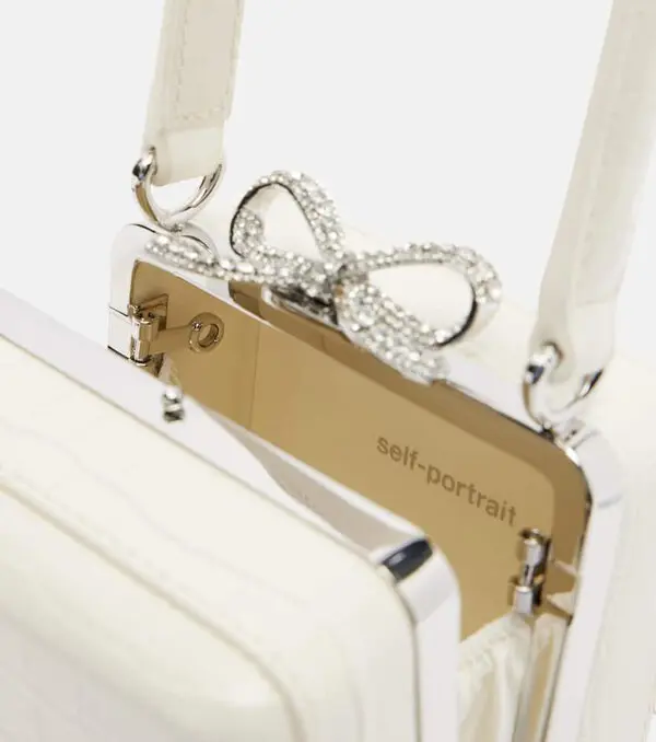 SELF-PORTRAIT Micro Croc-effect Embellished Leather Tote - White