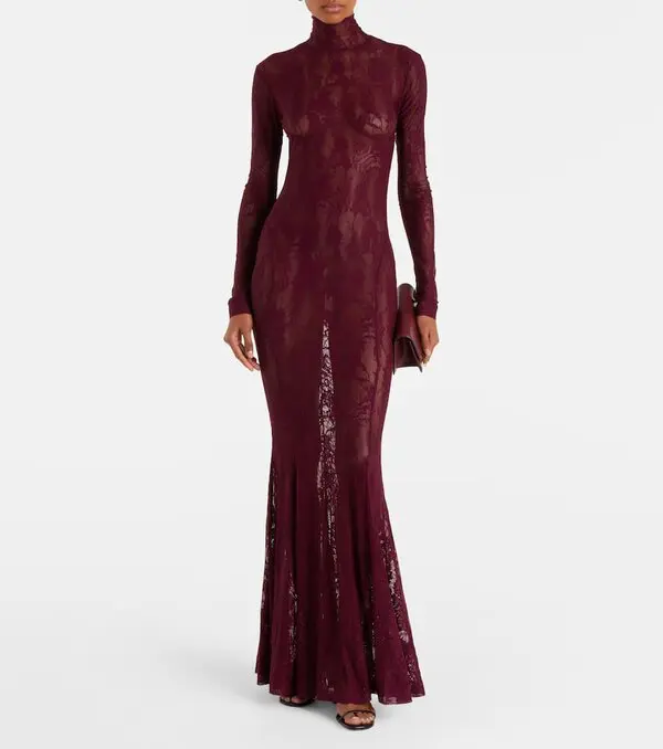 Norma Kamali Lace Turtleneck Gown