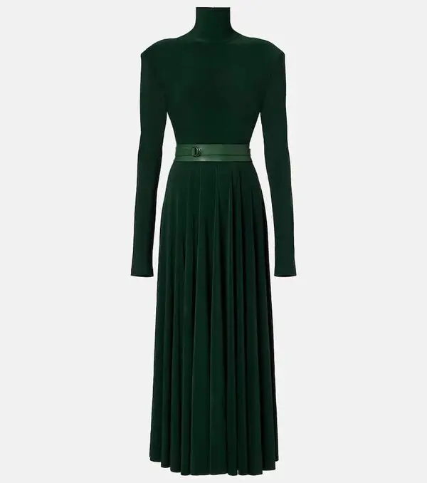 Norma Kamali Belted Pleated Midi Dress