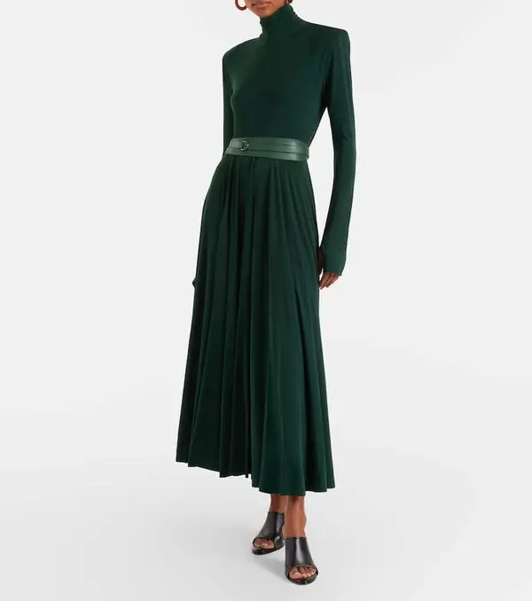 Norma Kamali Belted Pleated Midi Dress