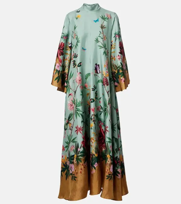 La DoubleJ Magnifico Floral Silk Twill Maxi Dress - Green