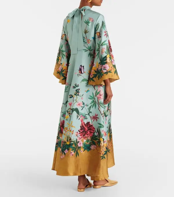 La DoubleJ Magnifico Floral Silk Twill Maxi Dress - Green