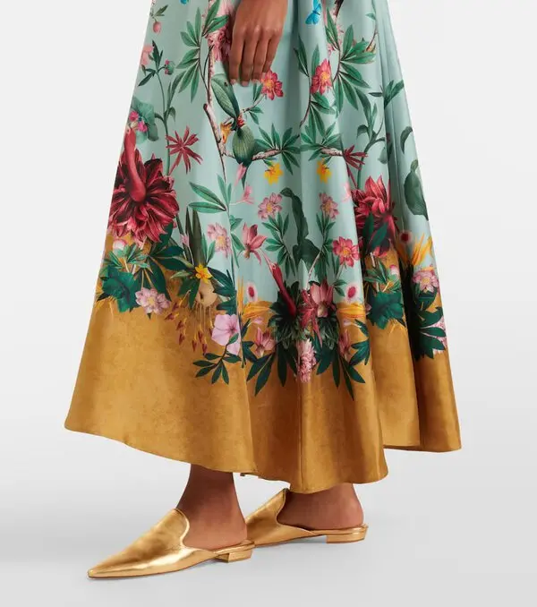 La DoubleJ Magnifico Floral Silk Twill Maxi Dress - Green