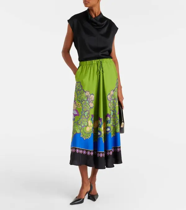 La DoubleJ Printed Silk Midi Skirt