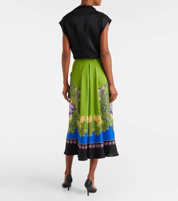 La DoubleJ Printed Silk Midi Skirt