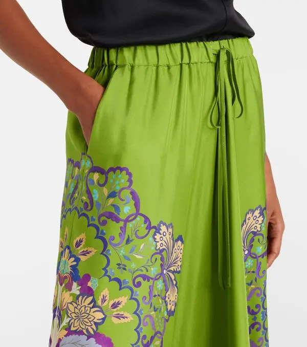 La DoubleJ Printed Silk Midi Skirt