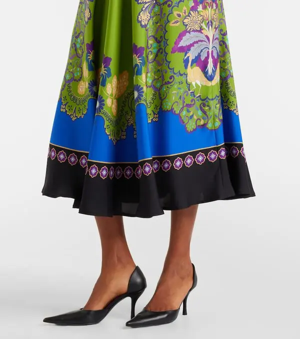 La DoubleJ Printed Silk Midi Skirt
